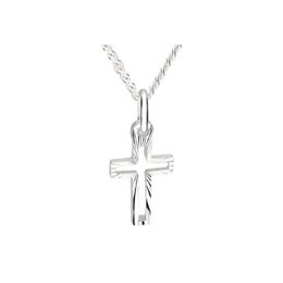 LÖB Kette mit Anhänger Halskette 925 Silber mit Kreuz Anhänger Diamantiert 45cm Kreuzanhänger (Kette Kreuzkette Schlicht Silberkette)