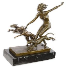 Casa Padrino Dekofigur Casa Padrino Luxus Bronze Skulptur Frau mit 3 Hunden Bronze / Gold / Schwarz 21
