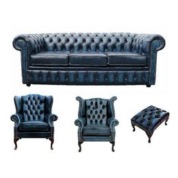 JVmoebel Sofa Klassische Luxus Chesterfield 3-Sitzer + Ohrensessel + Hocker Neu