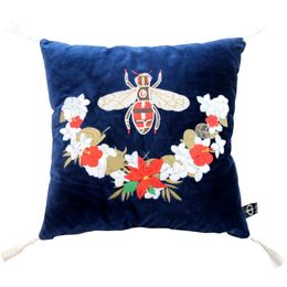 Casa Padrino Dekokissen Luxus Deko Kissen mit Troddeln Bee Blau / Weiß 45 x 45 cm