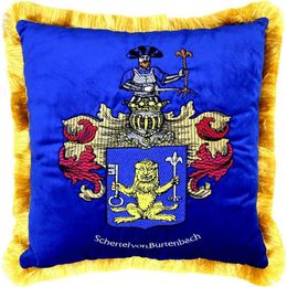 Casa Padrino Dekokissen Luxus Deko Kissen Wappen Freiherr Schertel von Burtenbach Royalblau / Gold