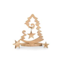 Kreative Feder Dekoobjekt Weihnachtsbaum-Aufsteller „Ornament“- im Set mit 3 Holz-Sternen