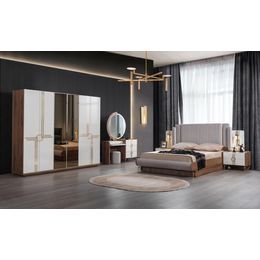 JVmoebel Schlafzimmer-Set Set Bett 2x Nachttisch Kleiderschrank Design Luxus 5tlg Neu