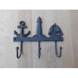 Deko-Impression Wandhaken Hakenleiste Wandgarderobe Maritim 3er Anker Schiff Leuchtturm Eisen