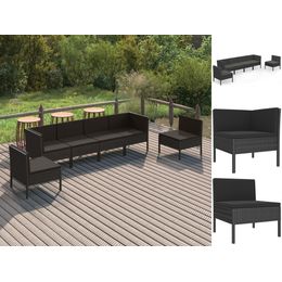 vidaXL Garten-Essgruppe 6-tlg Garten Lounge Set mit Auflagen Polyrattan Schwarz Sitzgruppe Set