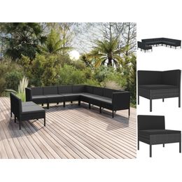 vidaXL Garten-Essgruppe 9-tlg Garten Lounge Set mit Auflagen Polyrattan Schwarz Sitzgruppe Set