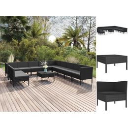 vidaXL Garten-Essgruppe 12-tlg Garten Lounge Set mit Auflagen Polyrattan Schwarz Sitzgruppe Se