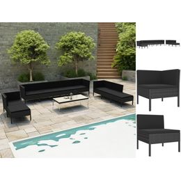 vidaXL Garten-Essgruppe 10-tlg Garten Lounge Set mit Auflagen Polyrattan Schwarz Sitzgruppe Se