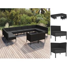 vidaXL Garten-Essgruppe 12-tlg Garten Lounge Set mit Auflagen Polyrattan Schwarz Sitzgruppe Se