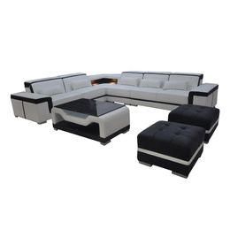 JVmoebel Ecksofa Leder Sofa mit USB Polster Eck Couch Garnitur Wohnlandschaft Hocker