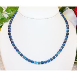 traumschmuck Collier 052c Halskette Würfelkette Hämatit pudrig blau Spacer silber (Geschenk