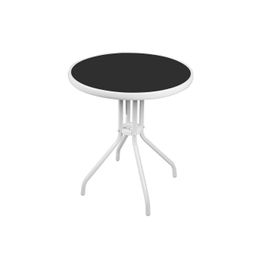 Mojawo Küchentisch Gartentisch Bistrotisch Rund Ø60xH70cm Glas/Metall Weiß Balkontisch Glastisch