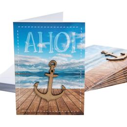 Logbuch-Verlag Klappkarte 10er Set Grußkarten AHOI mit Holzanker und Kuvert