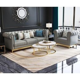 JVmoebel Wohnzimmer-Set, Chesterfield Metall Couch Polster Sitz Garnitur Sofa Leder Design 3+1