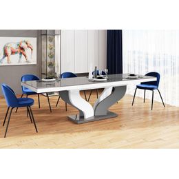 designimpex Esstisch Design Tisch HEB-222 Grau / Weiß Hochglanz ausziehbar 160 bis 256 cm
