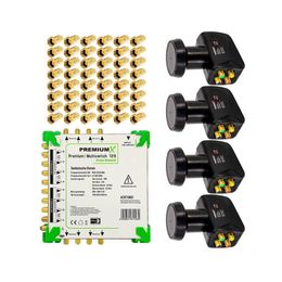 PremiumX SAT-Multischalter Multischalter Set 17/8 Multiswitch 4x Quattro LNB 48x F-Stecker