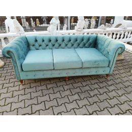 JVmoebel 3-Sitzer Design Chesterfield Sofagarnitur 3-Sitzer Stoff Couch Blau Polster