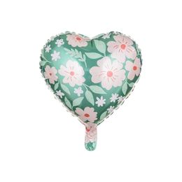 partydeco Luftballon, Folienballon Herz mit Blumen 35cm grün rosa