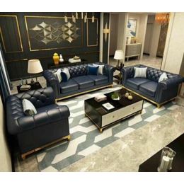JVmoebel Wohnzimmer-Set, Chesterfield Metall Couch Polster Sitz Garnitur Sofa Leder Design 3+1