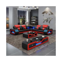 JVmoebel Wohnzimmer-Set, Ecksofa L Form Couchtisch Sofa Couch Design Polster Leder Modern Blau