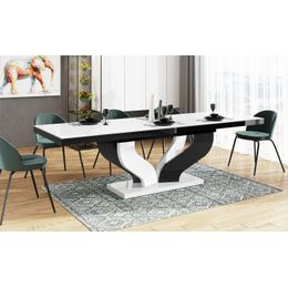 designimpex Esstisch Design Tisch HEB-222 Weiß / Schwarz Hochglanz ausziehbar 160 bis 256cm