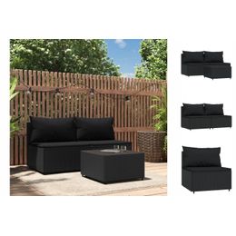 vidaXL Garten-Essgruppe 3-tlg Garten-Lounge-Set mit Kissen Schwarz Polyrattan