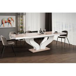 designimpex Esstisch Design Tisch HEB-222 Cappuccino / Weiß Hochglanz ausziehbar 160-256 cm