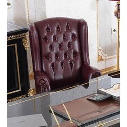Casa Padrino Schreibtischstuhl Casa Padrino Luxus Barock Leder Bürostuhl Bordeauxrot / Schwarz / Gold