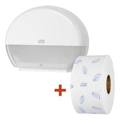 Tork Toilettenpapierhalter 1 Toilettenpapierhalter T2 Mini Jumbo und WC-Papier-Rolle weiß