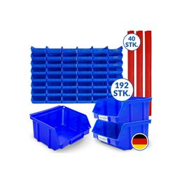 HMH Stapelbox 48/96/192 blaue Stapelboxen Größe 1 Sichtlagerkästen + Wandschienen