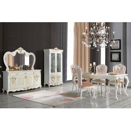 JVmoebel Esszimmer-Set Esszimmer Esstisch Garnitur Stühle Anrichte Vitrine Set 8tlg