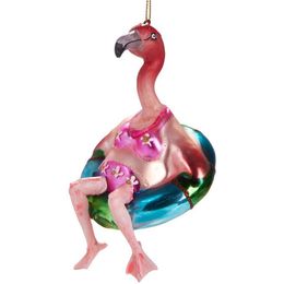 BRUBAKER Christbaumschmuck Mundgeblasene Weihnachtskugel Flamingo mit Bikini