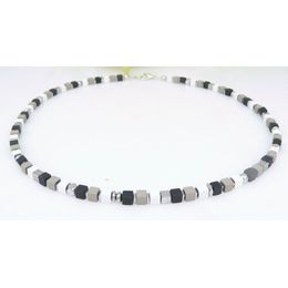traumschmuck Collier 071b Halskette Würfelkette Hämatit matt schwarz weiß grau silber (Geschenk