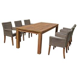 etc-shop Stuhl, Tischgruppe Sitzgruppe Akazie ALU sandgestrahlt L 220 cm Garten
