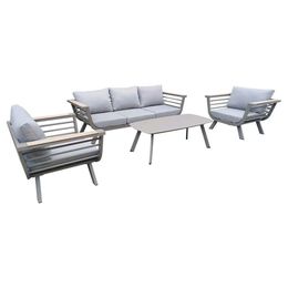 etc-shop Stuhl, 4 teilig Lounge-Gruppe Alu 3-Sitzer Sofa Sessel Tisch Garten Terrasse