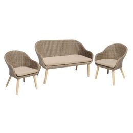 etc-shop Stuhl, Sofa & Stuhl Set PUEBLO 3-teilig Akazie FSC 100% / Kunststoffgeflecht