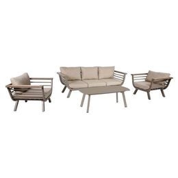 etc-shop Stuhl, 4 teilig Lounge-Gruppe Alu 3-Sitzer Sofa Sessel Tisch Garten Terrasse