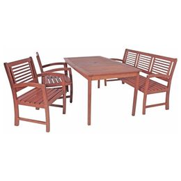 etc-shop Stuhl, Tischgruppe Sitzgruppe Braun Eukalyptus FSC 4-tlg H 90 cm Garten