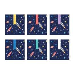 partydeco Geschenkpapier, Papiertüten Weltraum 13x14cm mit bunten Aufklebern 6er Set blau