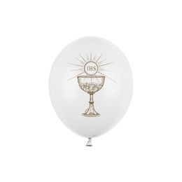 partydeco Luftballon, Luftballons 30cm mit Aufdruck Kelch / IHS 6er Set weiß / gold