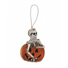 Horror-Shop Dekoobjekt Halloween Holz Ornament Skelett in Kürbis als Mitb