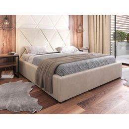 JVmoebel Bett, Beige Doppelbett Stil Elegantes Bett Polster Stoff Schlafzimmer