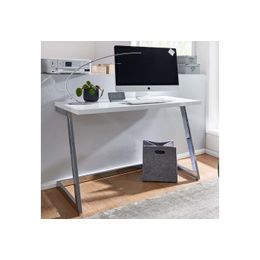 FineBuy Schreibtisch FB79113 (120x55x76 cm Hochglanz Weiß / Silber Modern)