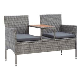 furnicato Gartenbank 2-Sitzer-mit Teetisch 143 cm Poly Rattan Grau