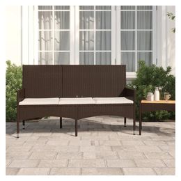 furnicato Gartenbank 3-Sitzer mit Kissen Braun Poly Rattan