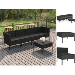 vidaXL Garten-Essgruppe 5-tlg Garten Lounge Set mit Auflagen Polyrattan Schwarz Sitzgruppe Set