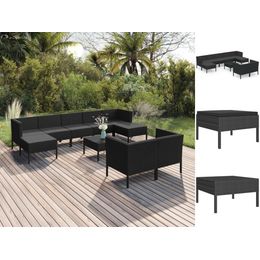 vidaXL Garten-Essgruppe 10-tlg Garten Lounge Set mit Auflagen Polyrattan Schwarz Sitzgruppe Se