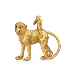 Moritz Dekofigur Deko-Figur Affenbaby sitz auf dem Rücken der Mutter aus Polyresin gold