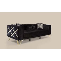 JVmoebel 3-Sitzer Schwarz Dreisitzer Samt Couch Wohnzimmer Luxus Couchen Sofa Elegant