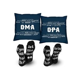 Soreso® Soreso® Dekokissen Weihnachtsgeschenke Oma und Opa 2 Kissen + 2 Paar Socken Weihnachten